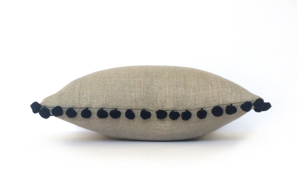 Natural Linen & Black Pom Pom Bobble Trim Cushion - Various Sizes - MA ...